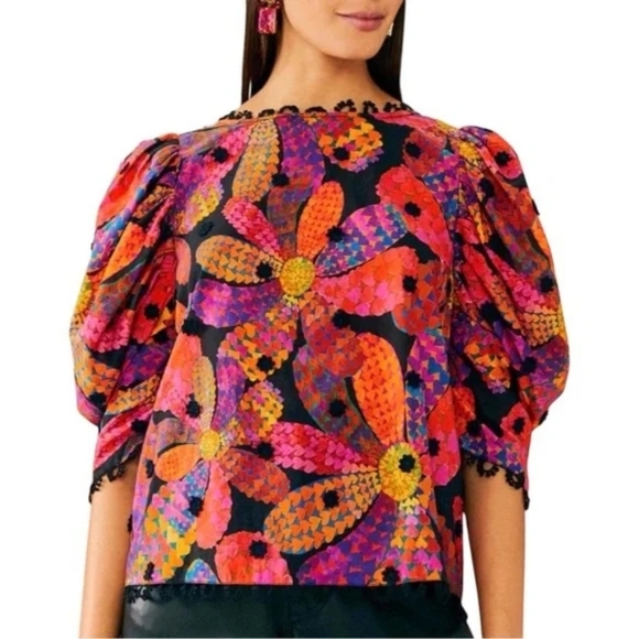 FARM Rio | Tops | New Farm Rio Black Heart Daisy Vibrant Patterned ...